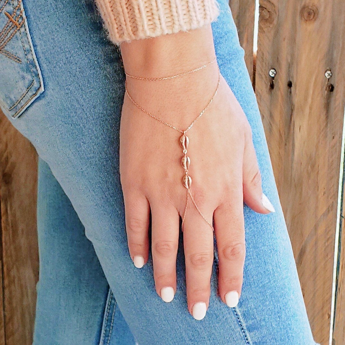 Rose Gold Cowrie Shell Slave Boho Bracelet - Sterling Silver | Lost Lover